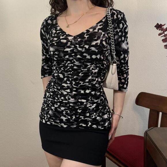 Tops | Classiques Entier Black White Ruched Micro Mesh Leopard Print ...